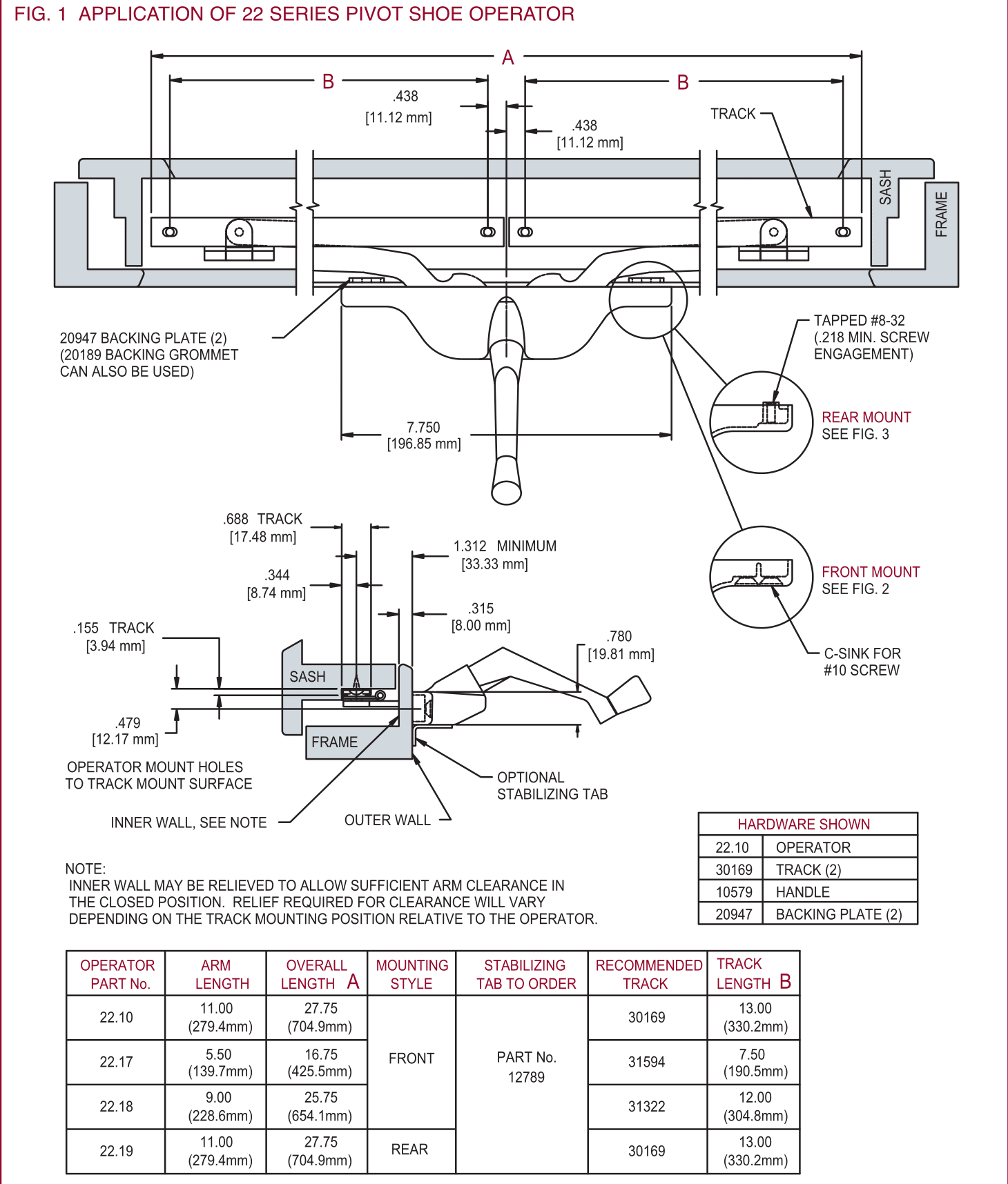 Awning Window Operator 24 3/4'' Rear Mount (Truth Hardware 22.19.32.212 ...